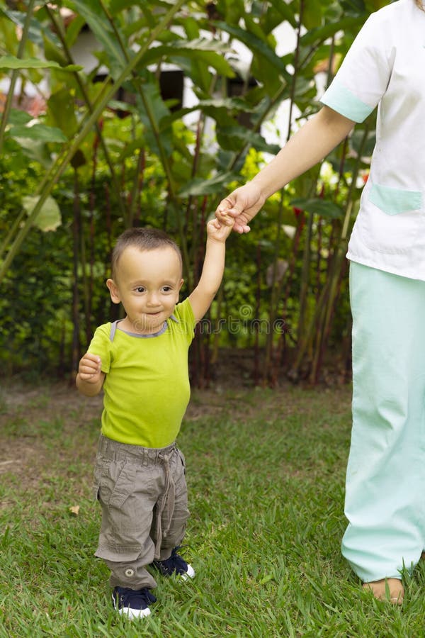 Happy Toddler Boy Learning To Walk Stock Photo - Image of achievement ...