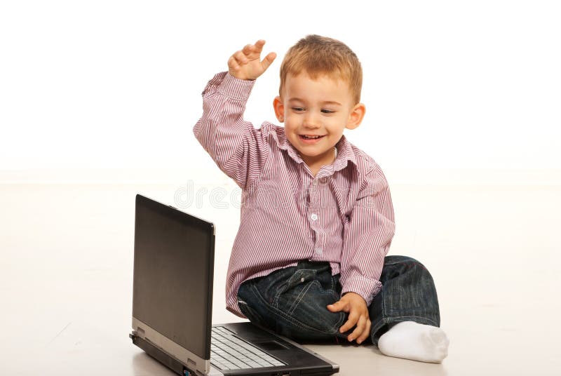 Happy Toddler Boy Using Laptop Stock Image - Image of innocence ...