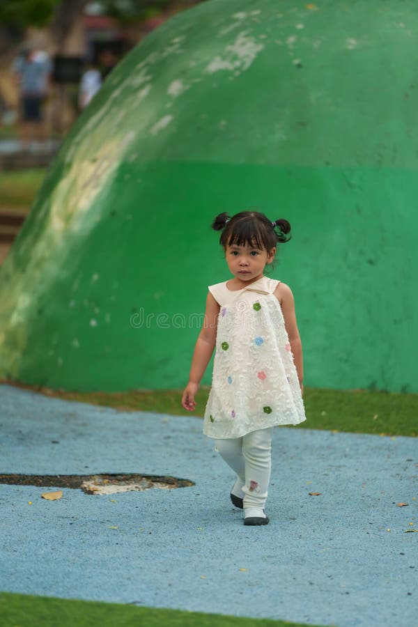 Happy Toddler Girl Walking in Park Stock Photo - Image of outdoor ...