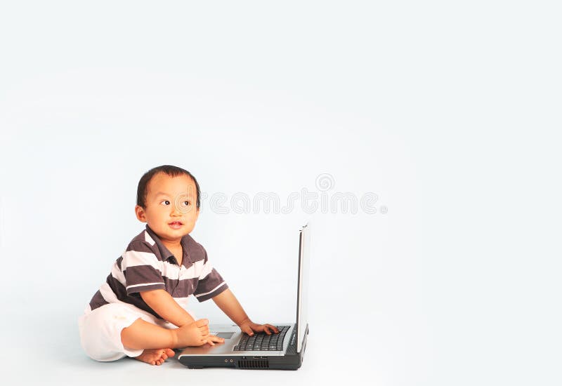 Happy Toddler Using a Laptop Stock Image - Image of baby, casual: 6082969