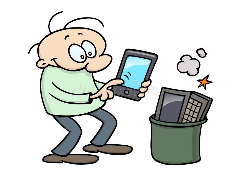 Happy Toon Character with Tablet Stock Vector - Illustration of thrown ...