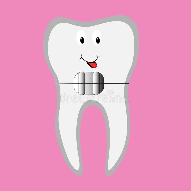 Cute Smiling Tooth with Dental Braces Stock Vector - Illustration of ...