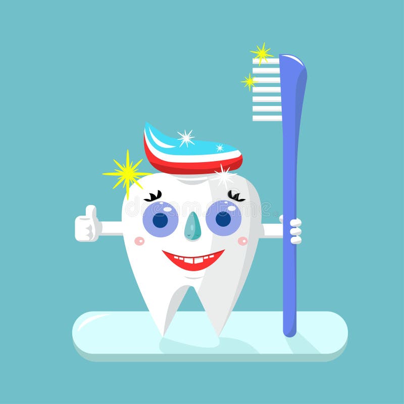 Happy Tooth, the Character Holds a Toothbrush Stock Vector ...