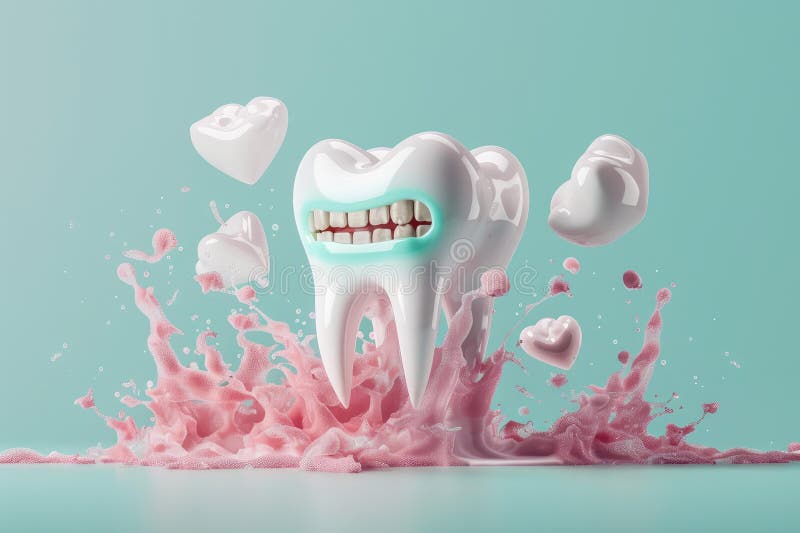 Happy Tooth Character with Splash of Toothpaste Stock Illustration ...