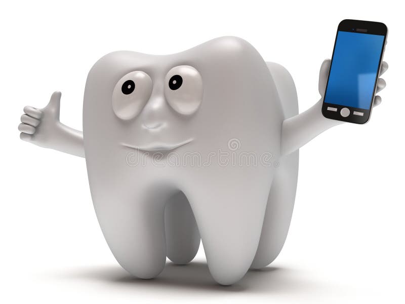 Happy Tooth with Smartphone. Stock Illustration - Illustration of ...