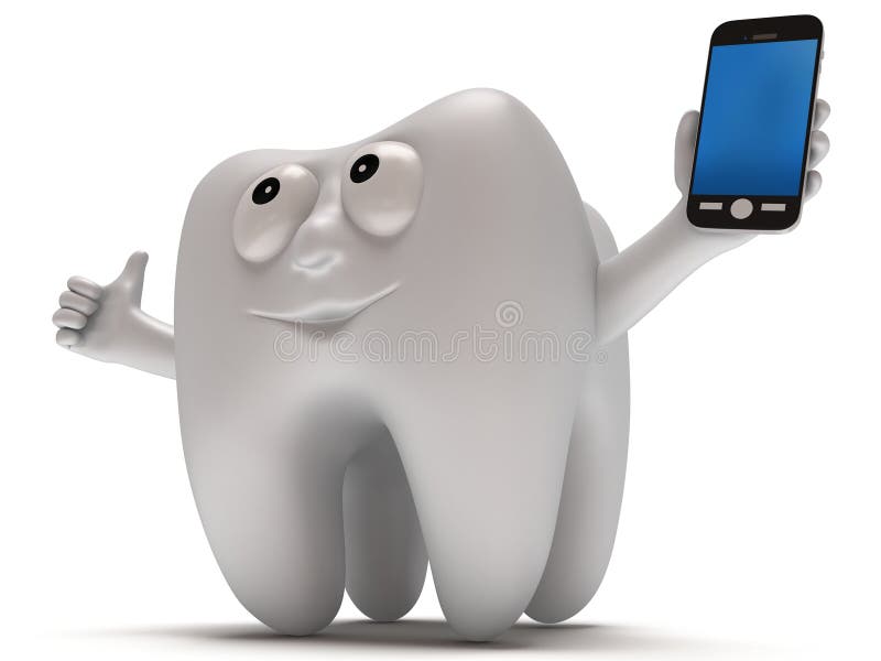 Happy Tooth with Smartphone. Stock Illustration - Illustration of molar ...