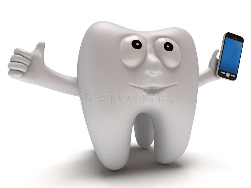 Happy Tooth with Smartphone. Stock Illustration - Illustration of molar ...