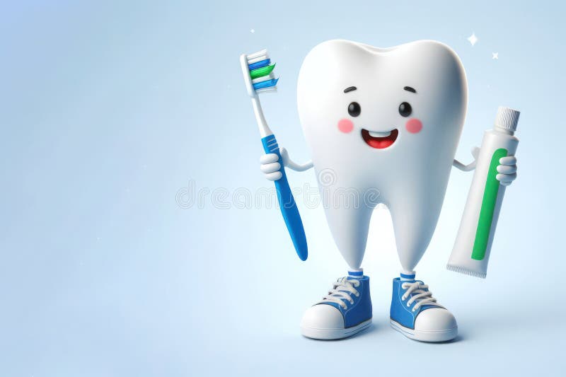 Happy Tooth with Toothbrush and Toothpaste in Hands. Space for Text ...