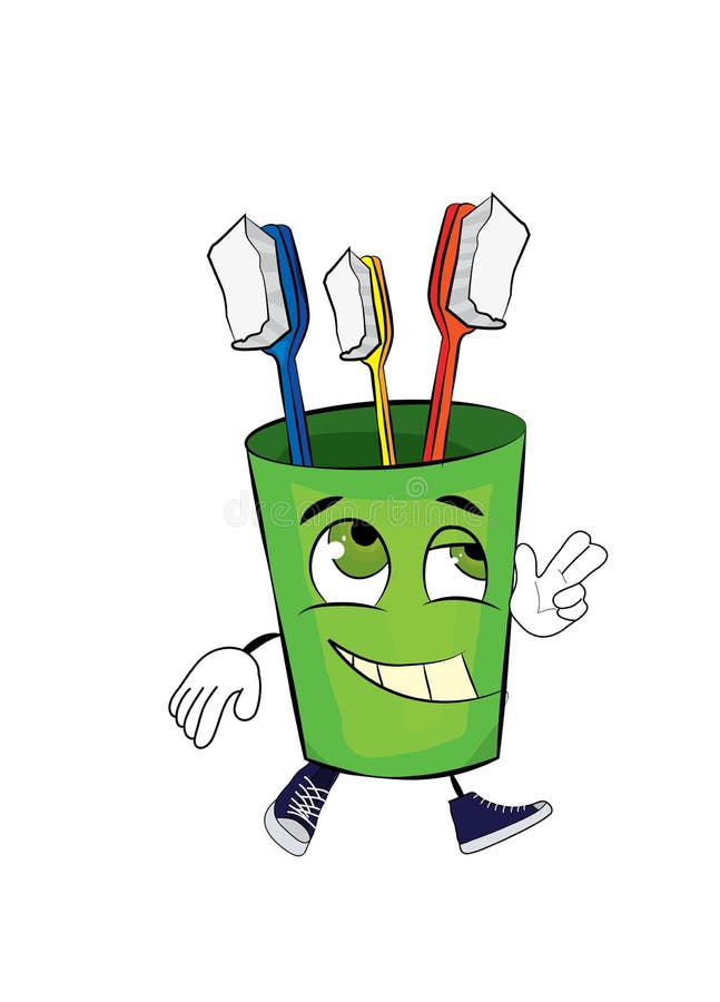 Happy Toothbrushes in a Cup Cartoon Stock Illustration - Illustration ...