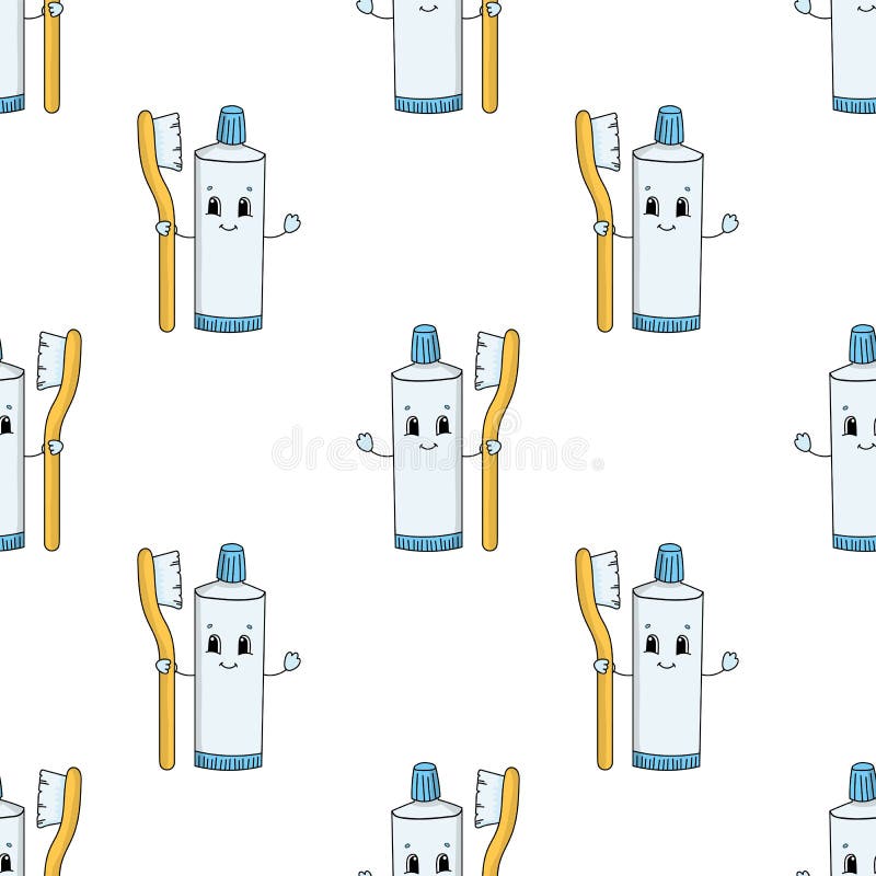 Happy Toothpaste. Colored Seamless Pattern with Cute Cartoon Character ...