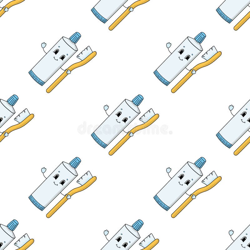 Happy Toothpaste. Colored Seamless Pattern with Cute Cartoon Character ...