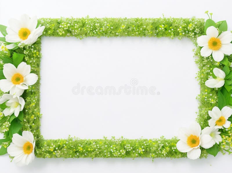 Happy Top View Green Frame and Flowers Arrangement Stock Image - Image ...