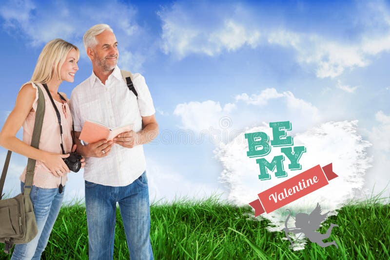 Happy Tourist Couple Using the Guidebook Stock Image - Image of cloudy ...