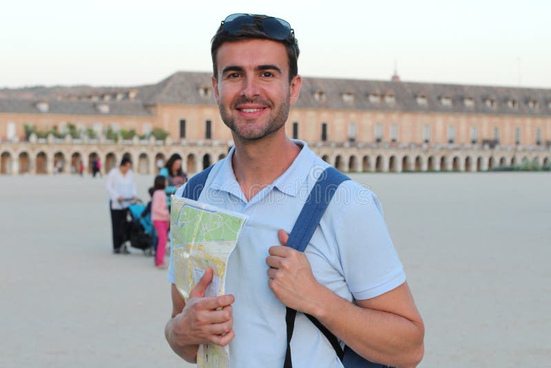 Happy Tourist Smiling at Camera Stock Photo - Image of holding, holiday ...