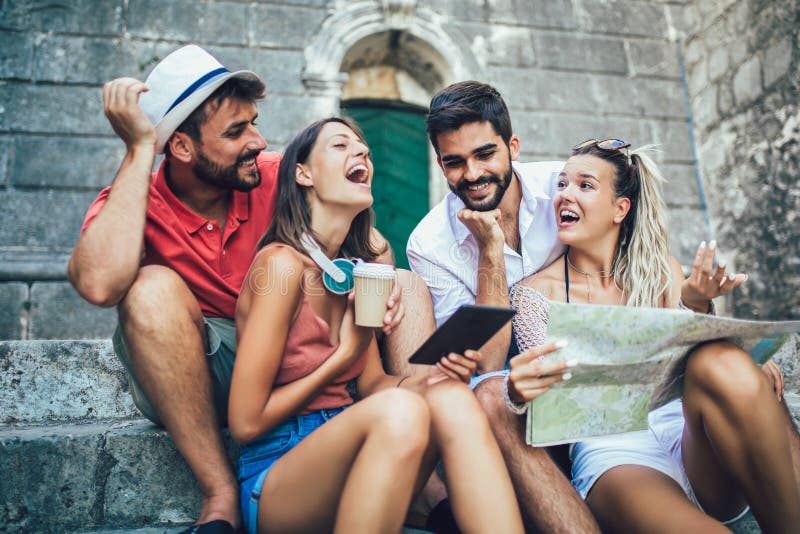 Happy Tourists Sightseeing in City Stock Image - Image of student ...