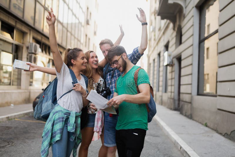 Happy Tourists Travelling and Sightseeing Stock Photo - Image of person ...