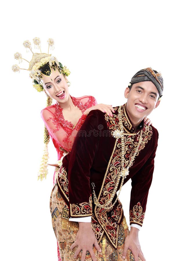 Happy Traditional Java Wedding Couple with Laptop Stock Photo - Image ...