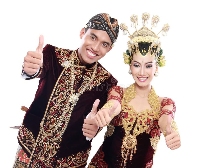 Happy Traditional Java Wedding Couple with Laptop Stock Photo - Image ...