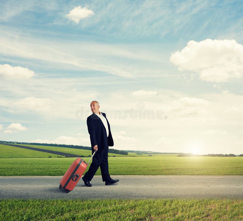 Happy Traveler Looking Back Stock Image - Image of businessman, holiday ...