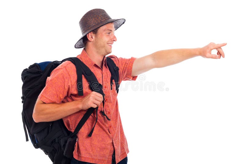 Happy Traveler Pointing the Way Stock Photo - Image of isolated, active ...