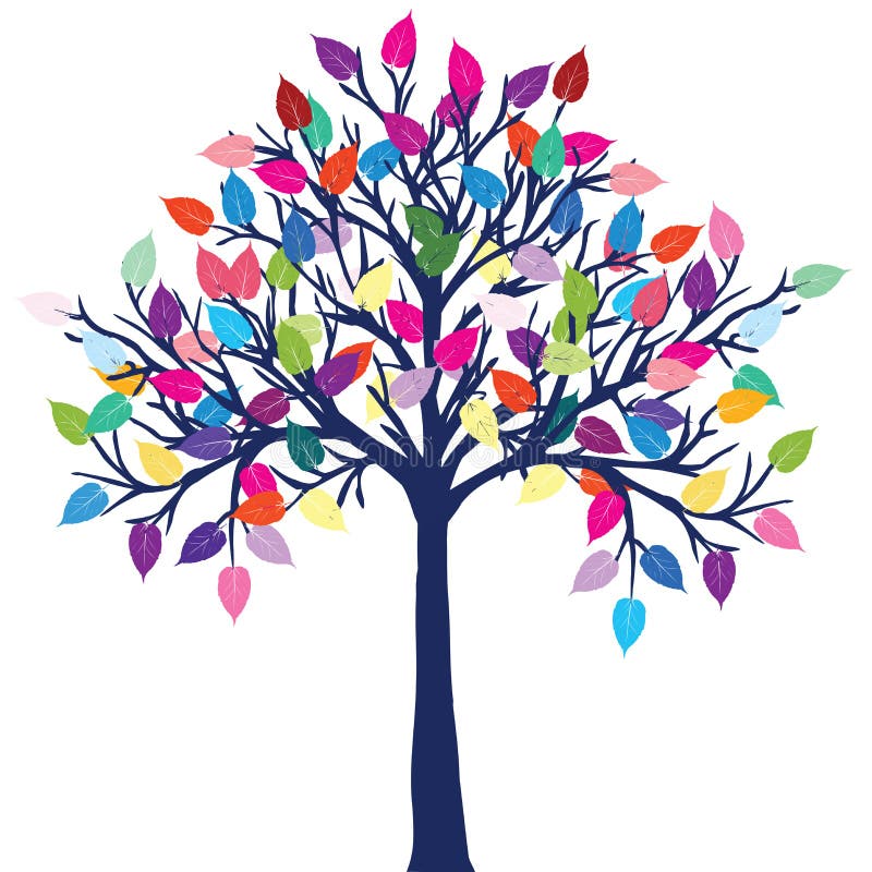 Colored Happy Tree with Flowers and Butterflies Stock Vector ...