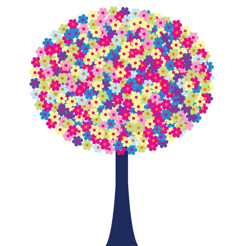 Colored Happy Tree with Flowers and Butterflies Stock Vector ...