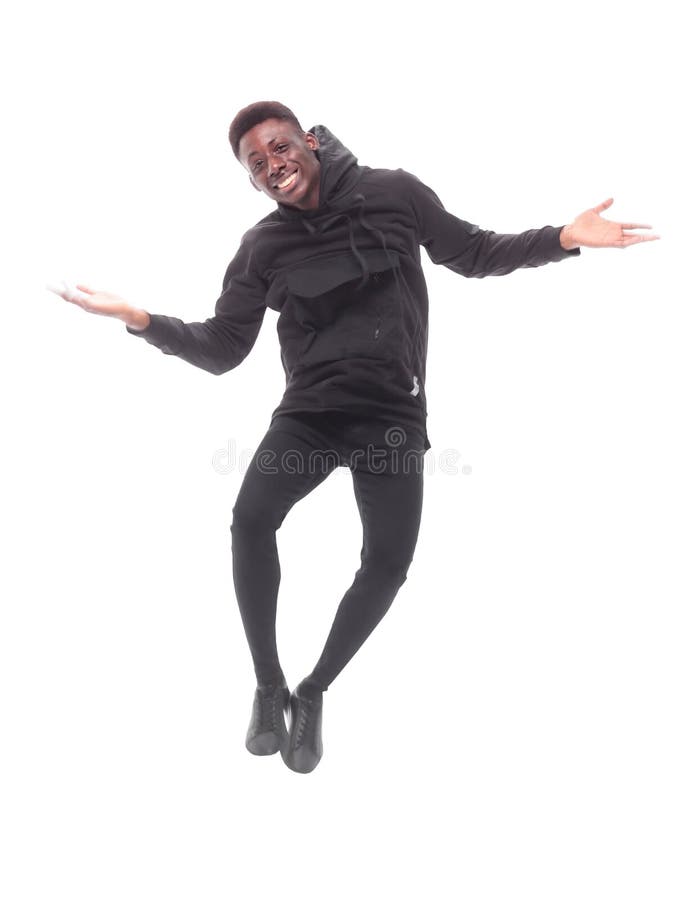 Happy Trendy Dancing Guy. Isolated on White Stock Image - Image of ...