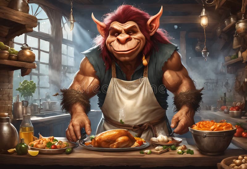 Happy Troll Coocking Food. Generative AI Stock Illustration ...