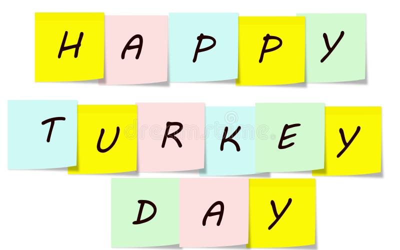 Happy Turkey Day Sticky Notes Stock Illustration - Illustration of pink ...