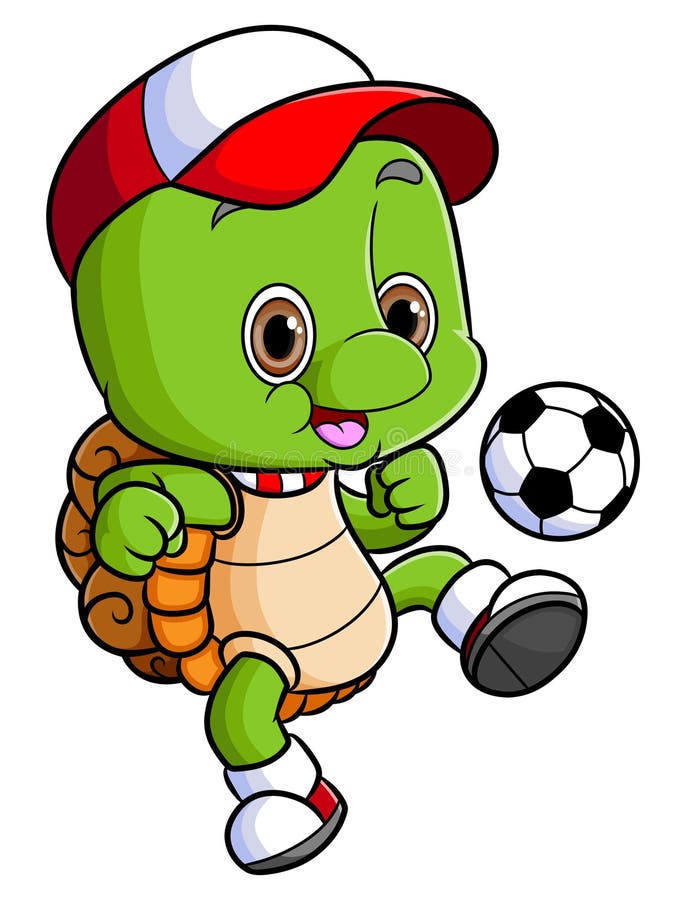 The Happy Turtle with the Hat is Playing the Football Stock Vector ...