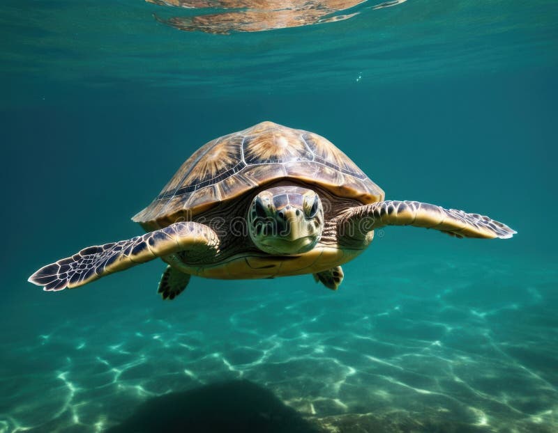 Happy Turtle Jumping Forward Under Water. Stock Illustration ...