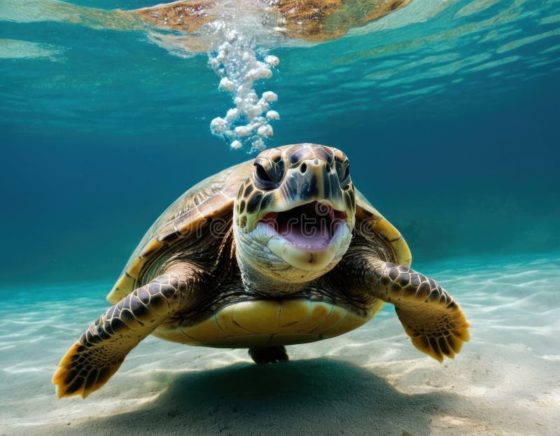 Happy Turtle Jumping Forward Under Water. Stock Illustration ...