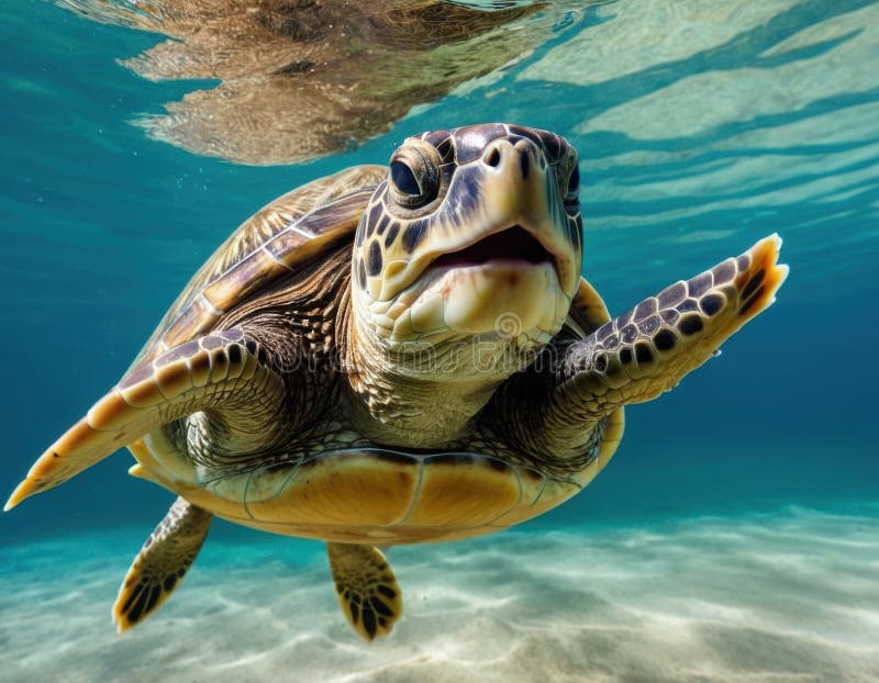 Happy Turtle Jumping Forward Under Water. Stock Illustration ...