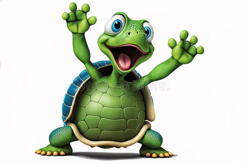 Happy Turtle Smiling with Arms Reached Up in the Air - AI Generative ...