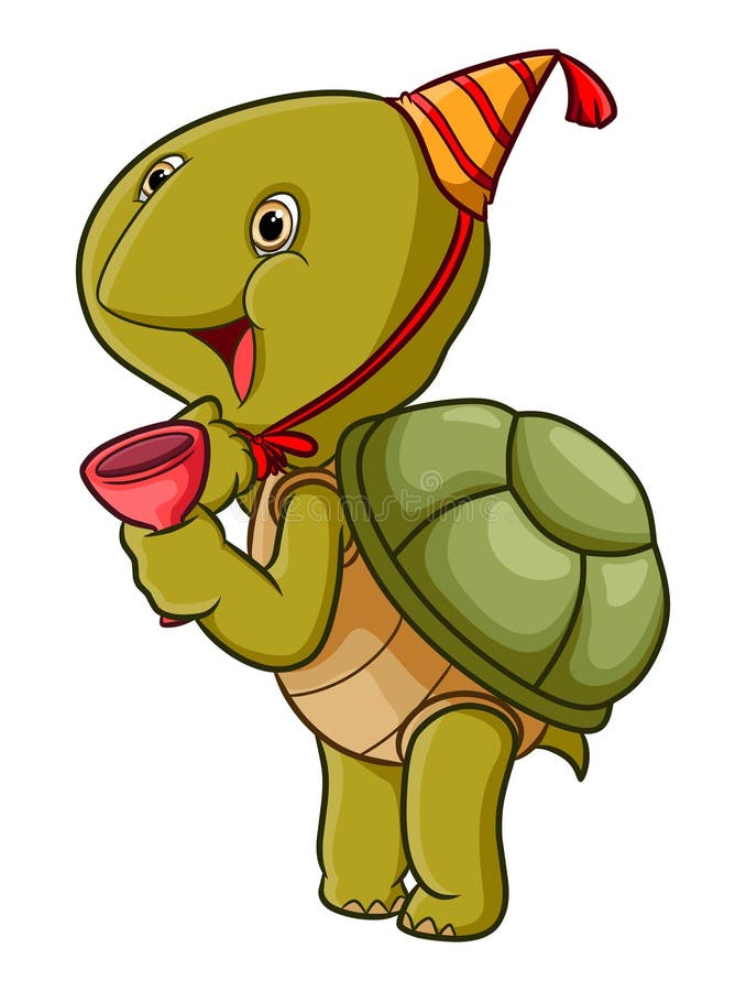 The Happy Turtle is Wearing the Party Hat Stock Vector - Illustration ...