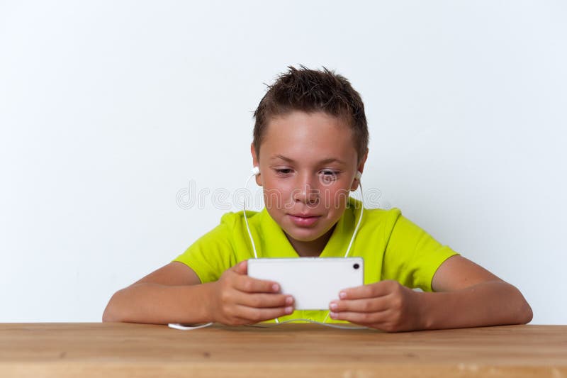 Happy Tween Child Using Mobile Phone Stock Image - Image of modern ...