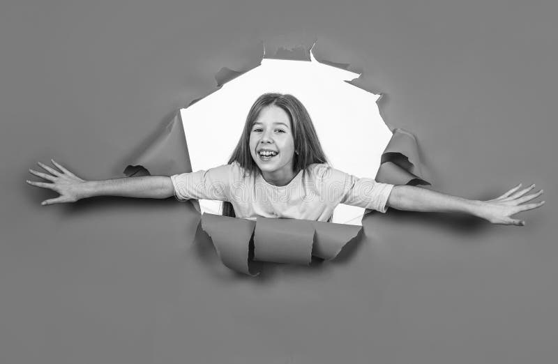 Happy Tween Girl on Blue Background, Happy Childhood Stock Photo ...