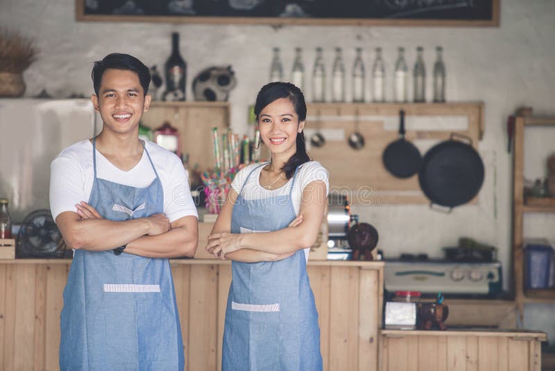 Happy two cafe owner stock image. Image of partner, concept - 68092001