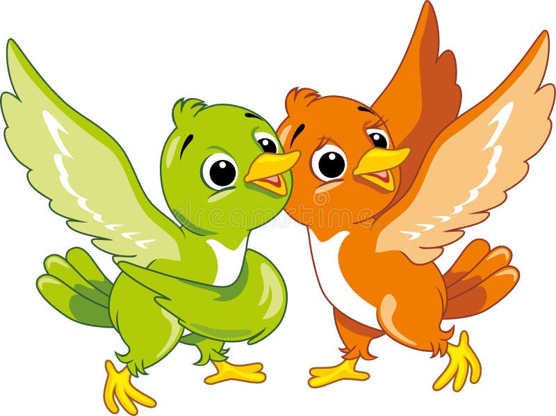 Happy Two Cartoonish Cute Birds Stock Vector - Illustration of ...