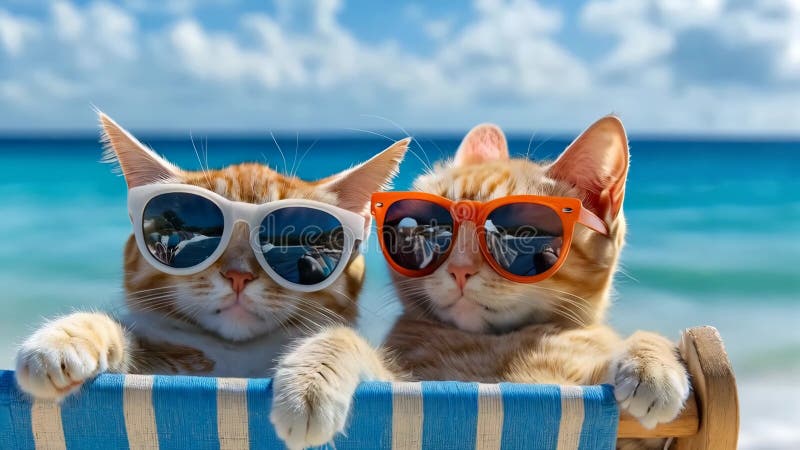Happy Two Cats Wearing Sunglasses Lying on a Deck Stock Video - Video ...