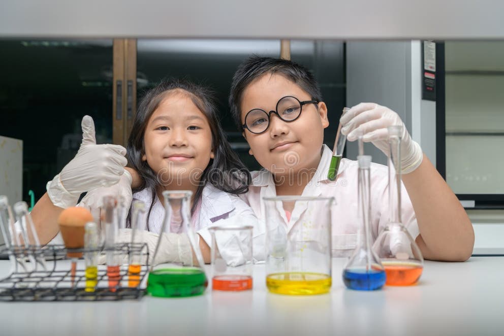Happy Two Children Making Science Experiments Stock Photo - Image of ...