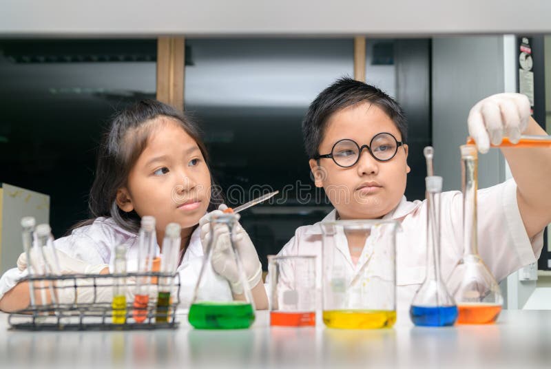 Happy Two Children Making Science Experiments Stock Photo - Image of ...