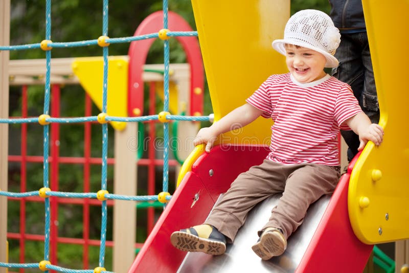 Happy Two-year Child on Slide Stock Image - Image of childhood, happy ...