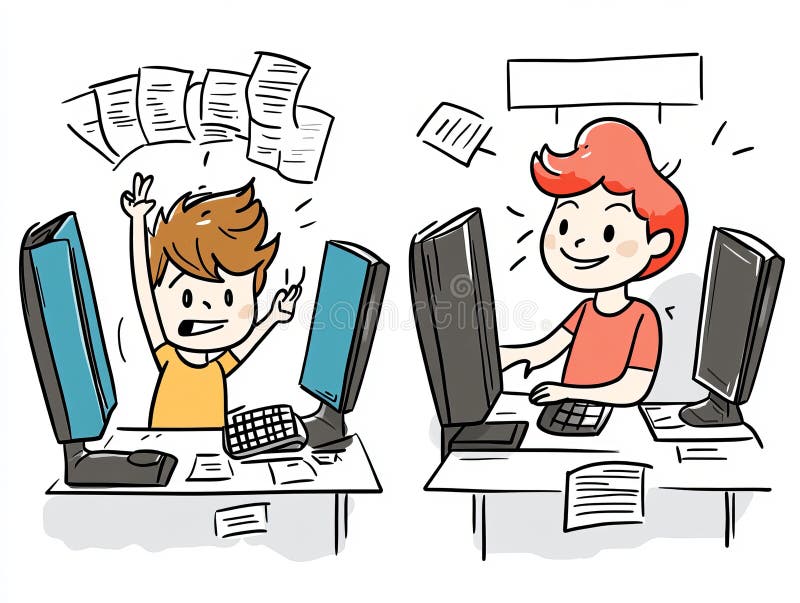 Happy and Unhappy Computer User Comic Stock Illustration - Illustration ...