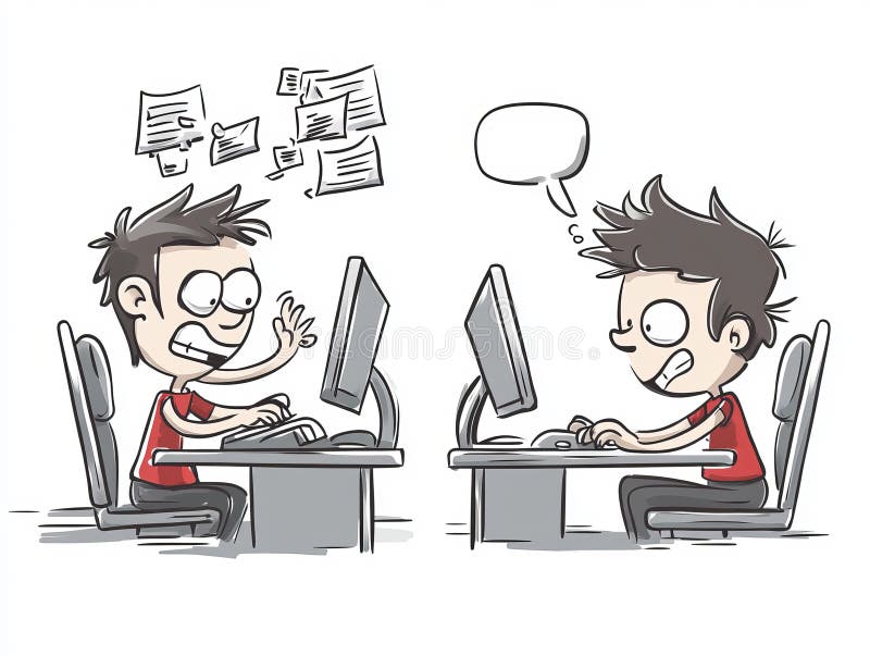 Happy and Unhappy Computer User Comic Stock Illustration - Illustration ...
