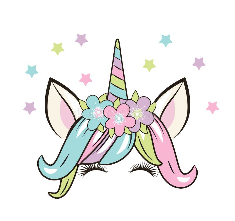 Happy Unicorn Face with Flowers Stock Vector - Illustration of horse ...