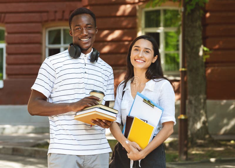 Happy University Students Standing Outdoors Near Campus, Having Break ...