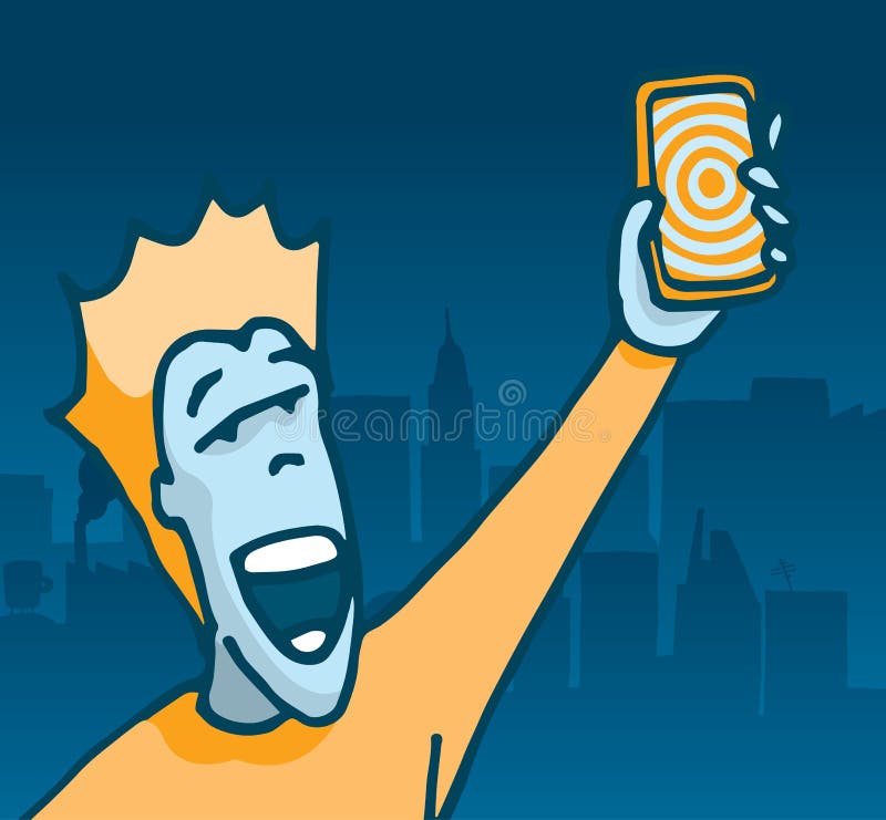 Happy User Holding His New Phone Stock Vector - Illustration of urban ...