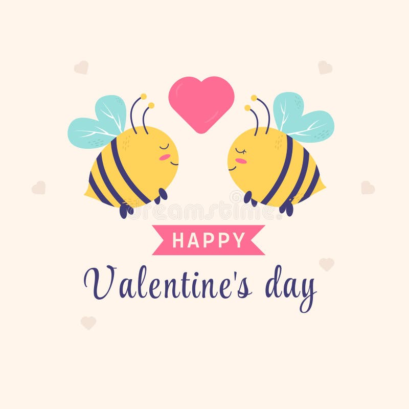 Happy Valentine Day Bees in Love. Vector Stock Vector - Illustration of ...