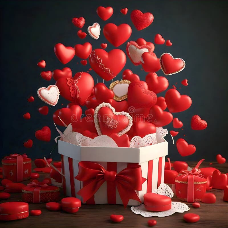 Happy Valentine Day:Valentine Hearts Exploding from a Valentine Box ...
